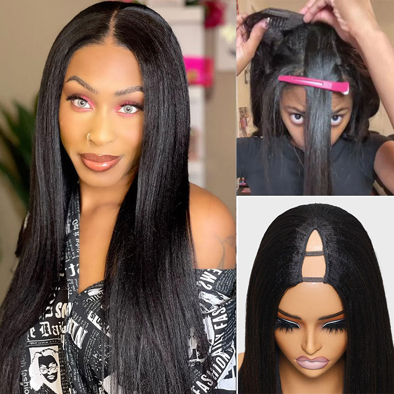 Klaiyi Yaki Straight V Part Wig Human Hair Upgrade U Part Wig Meets Re ...