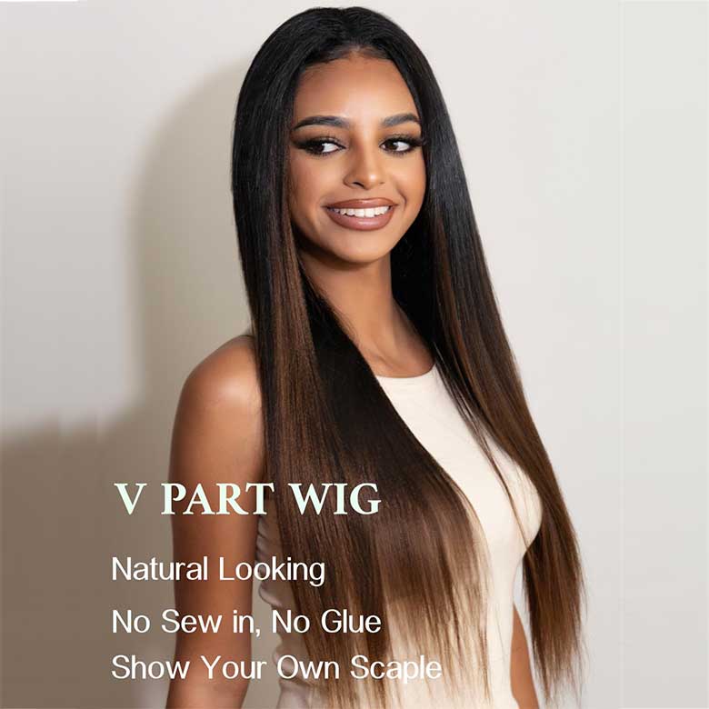 Klaiyi New EasiContour Yaki Straight Wig Ombre Chestnut Brown Color Wig ...