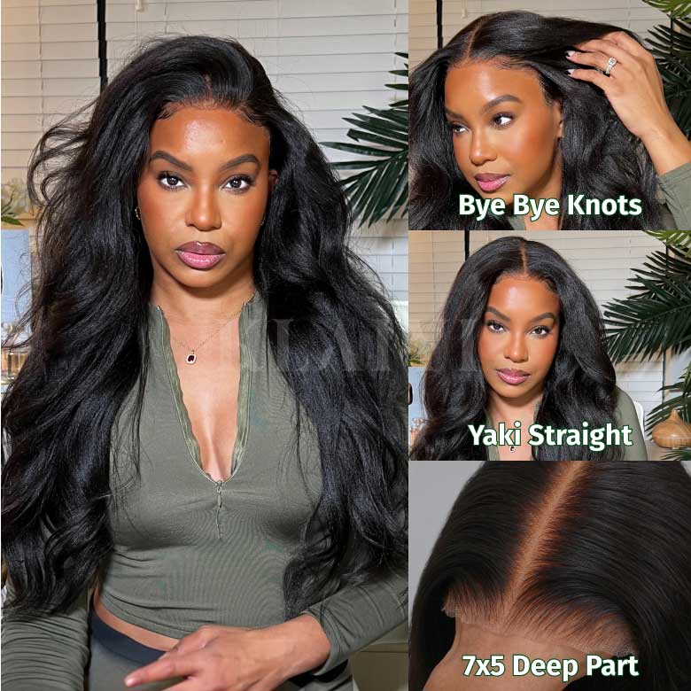 Klaiyi Yaki Straight Put On and Go Glueless Lace Wigs 7x5 Bye Bye Knots ...