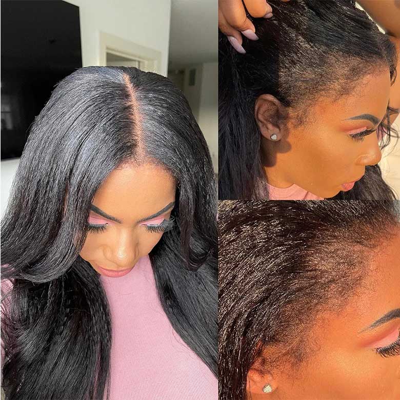 Klaiyi Clearance 13x6 180% Yaki Straight Pre Everything Wig with 4C Ki ...