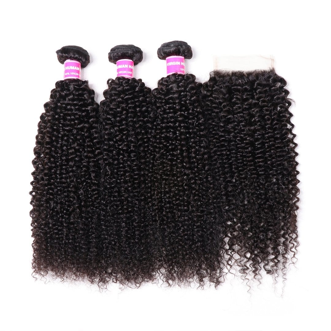 Klaiyi Malaysian Kinky Curly Hair 3 Bundles with 4x4 Lace Closure – KLAIYI